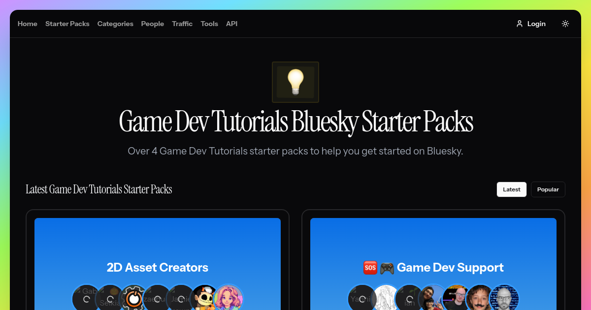 Game Dev Tutorials Bluesky Starter Packs [4+ Lists • Jun 2025]